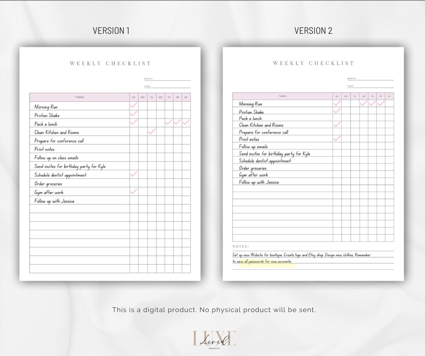 Weekly Checklist Printable 2024, Checklist Digital, Daily Task List ...