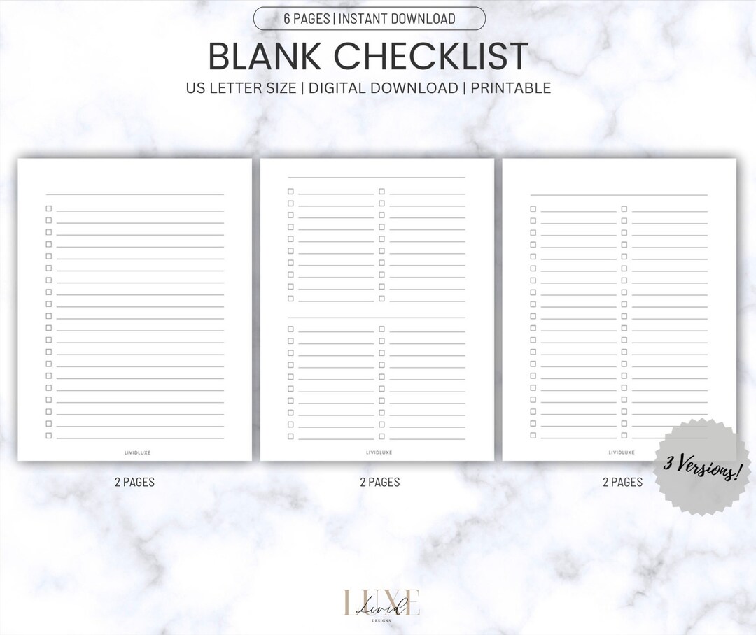 Blank Checklist Printable 2024, Checklist Digital, Daily Task List ...