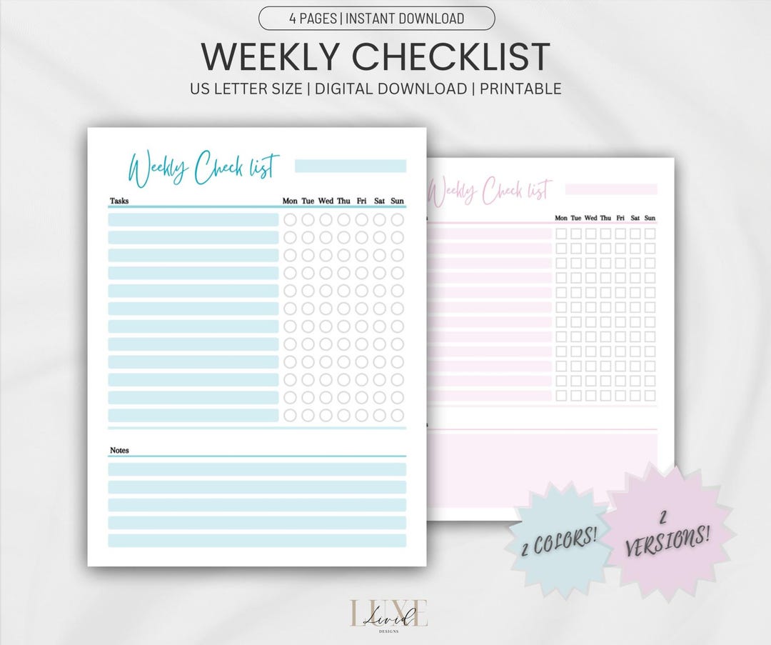 Weekly Checklist Printable 2024, Checklist Digital, Daily Task Template ...