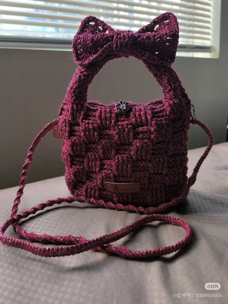 Red Crochet Bow Bag, Woven Texture Crossbody Purse, Cottagecore Kawaii ...
