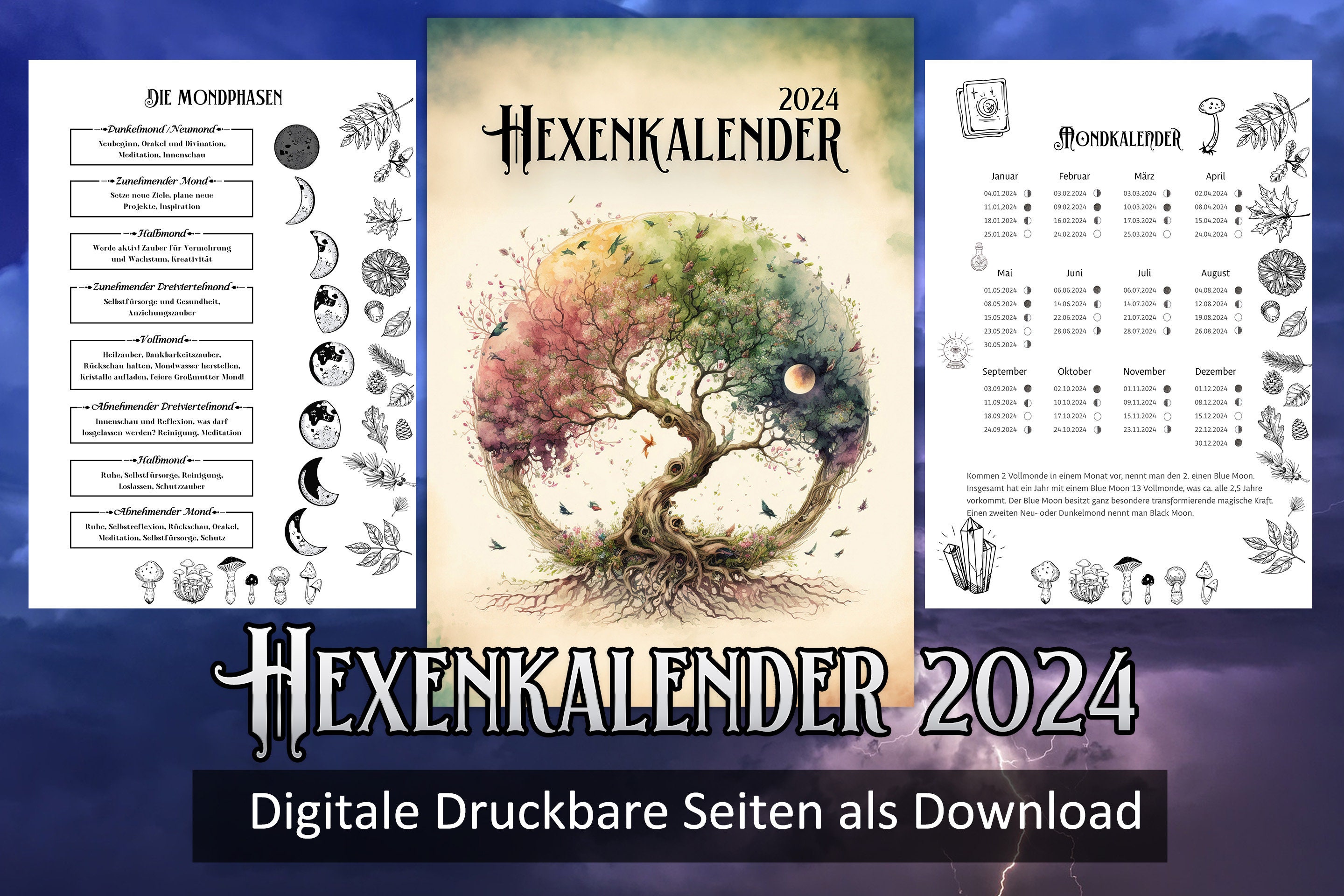 Witch Calendar 2024, Witch Planner Printable in German, Printable Witch ...