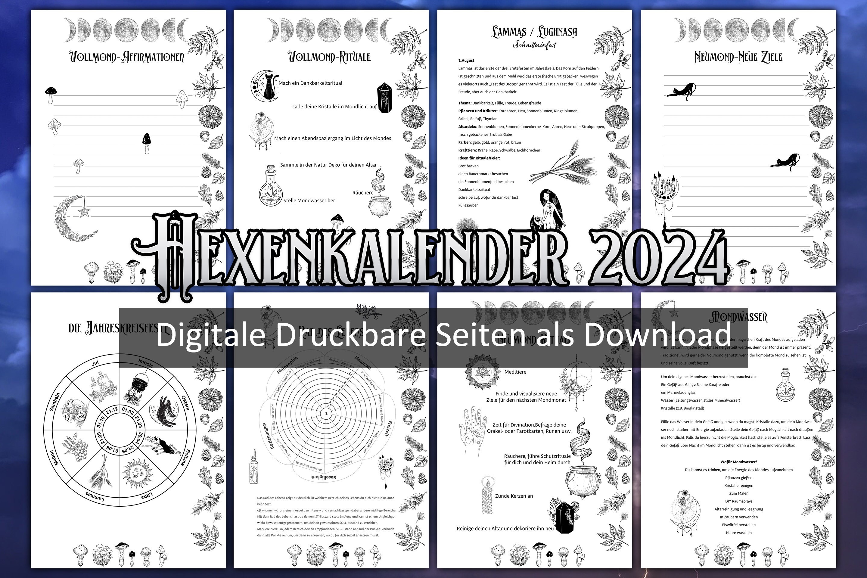 Witch Calendar 2024, Witch Planner Printable in German, Printable Witch ...