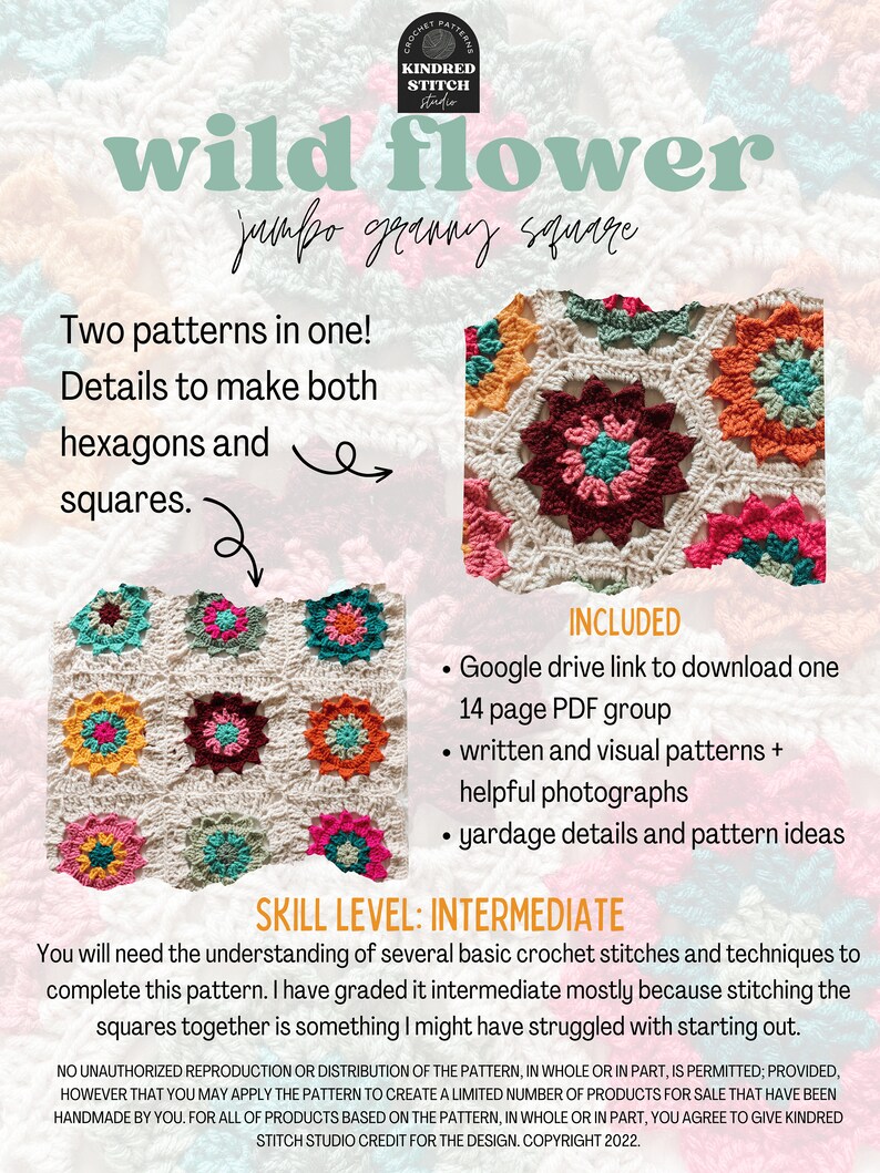 Flower Granny Square Crochet Pattern, Hexagon Granny Square Pattern ...