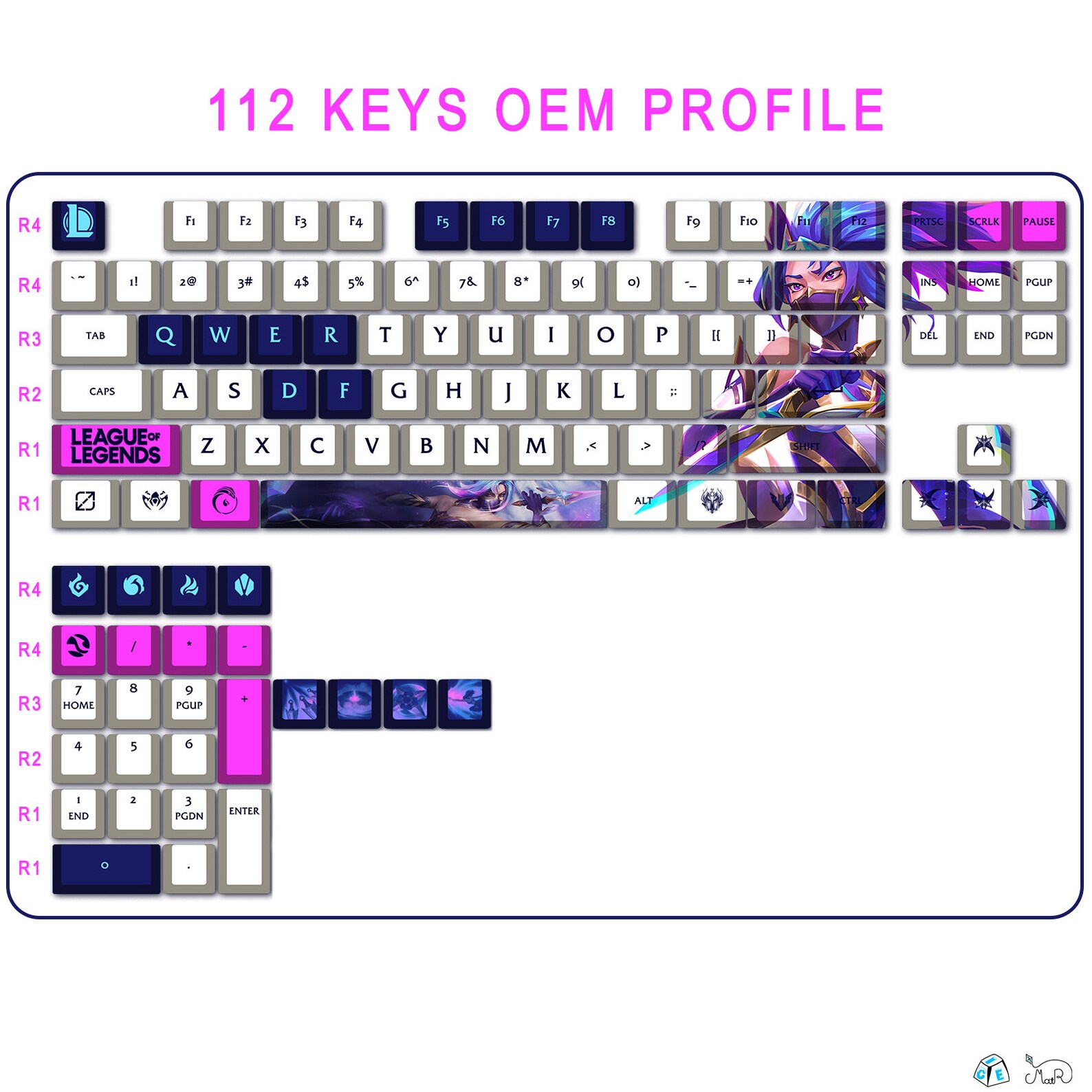 Akali the Rogue Assassin Series Keycap Set, 127 Keys PBT for Mechanical ...