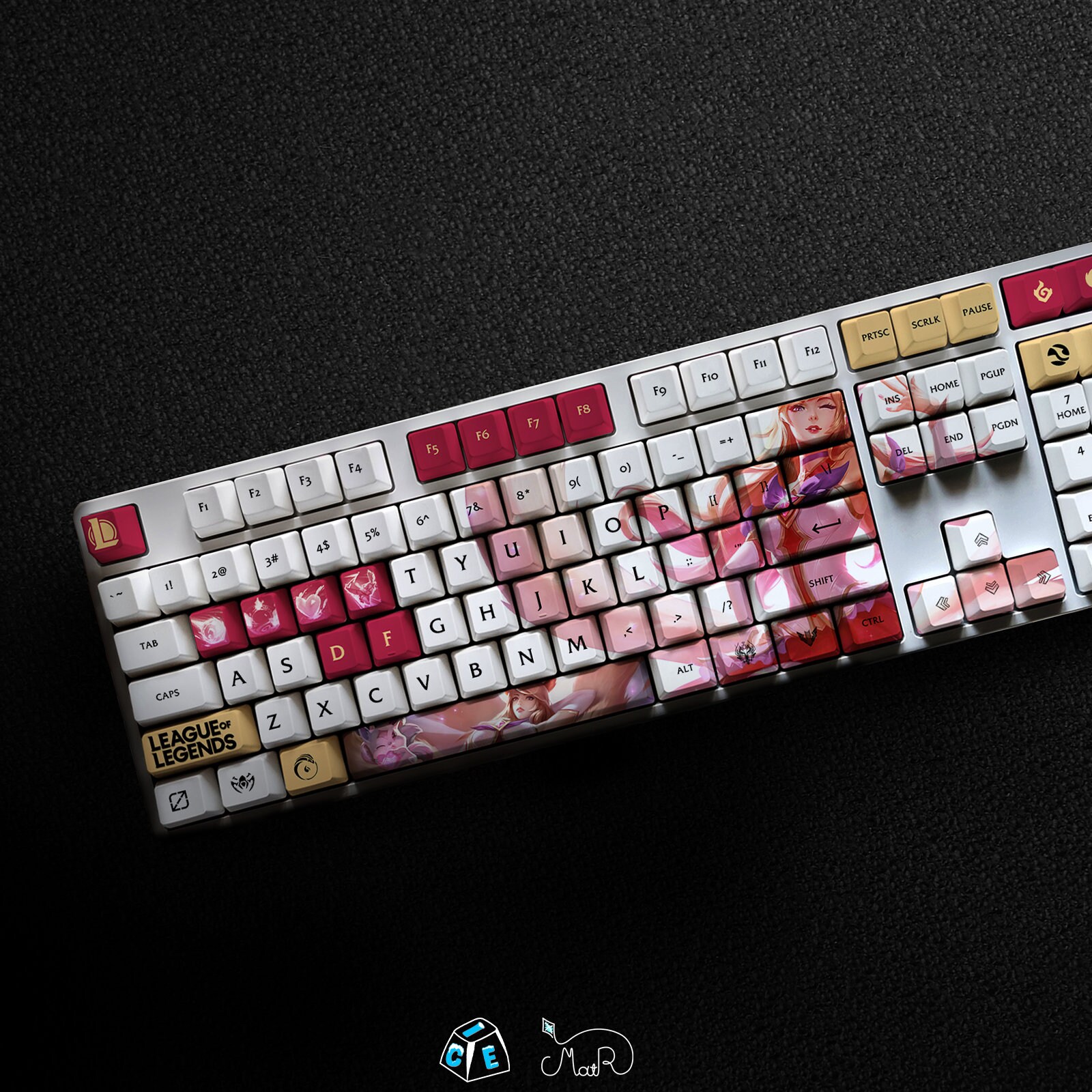 Ahri the Nine Tailed Fox LOL Series Keycap Set, 127 Keys PBT for Mechanical Keyboard OEM Profile ...