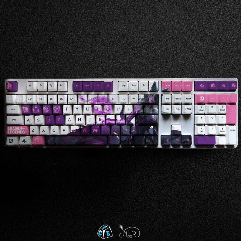 Ahri the Nine Tailed Fox LOL Series Keycap Set, 112 Keys PBT for Mechanical Keyboard OEM Profile ...