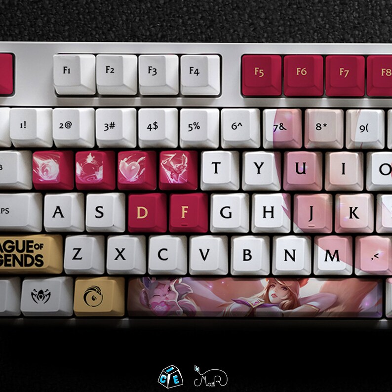 Ahri the Nine Tailed Fox LOL Series Keycap Set, 127 Keys PBT for Mechanical Keyboard OEM Profile ...