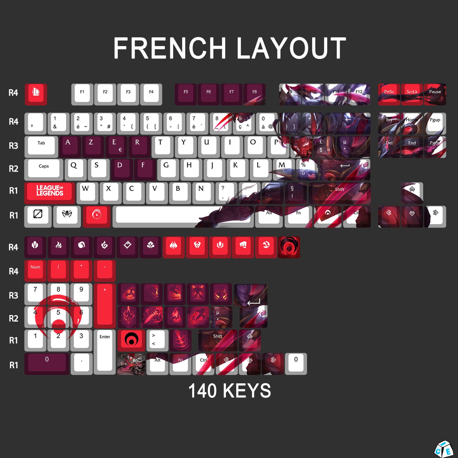 Zed - the Master of Shadows Lol Keycap Set, 140 Keys PBT Profile Cherry ...
