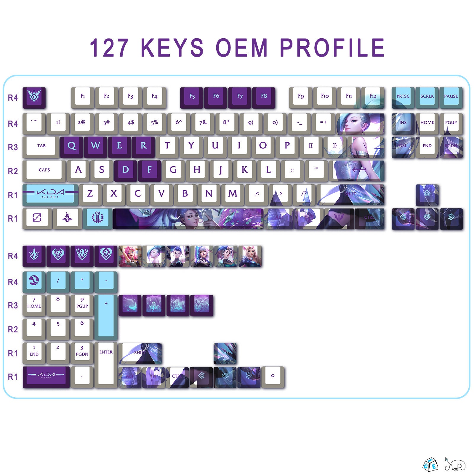 KDA All Out Seraphine Seraphine Superstar Lol Series Keycap Set, 127 Keys PBT for Mechanical ...
