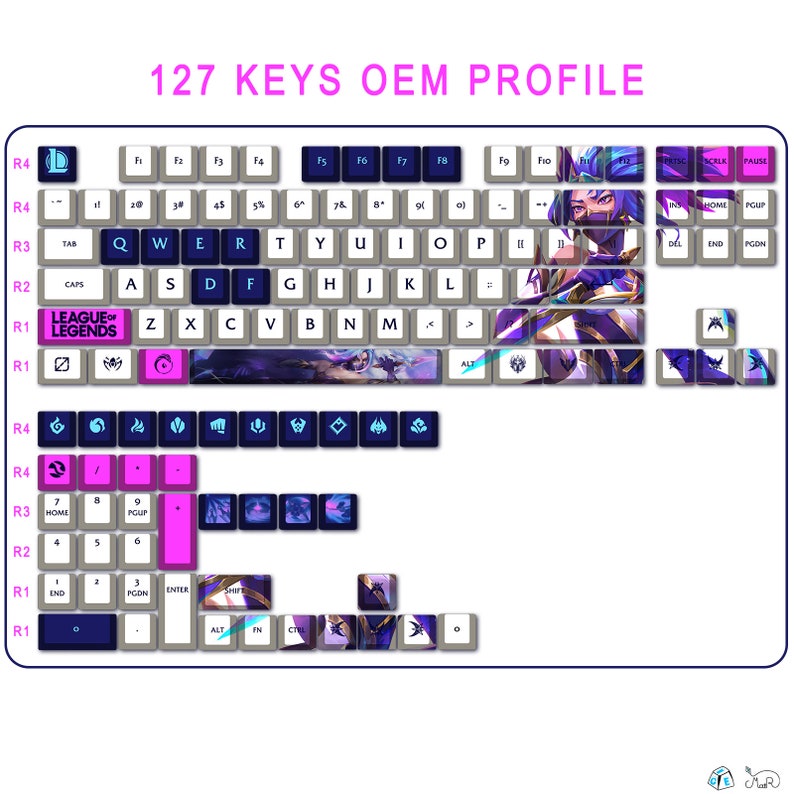 Akali the Rogue Assassin Series Keycap Set, 127 Keys PBT for Mechanical Keyboard OEM Profile ...