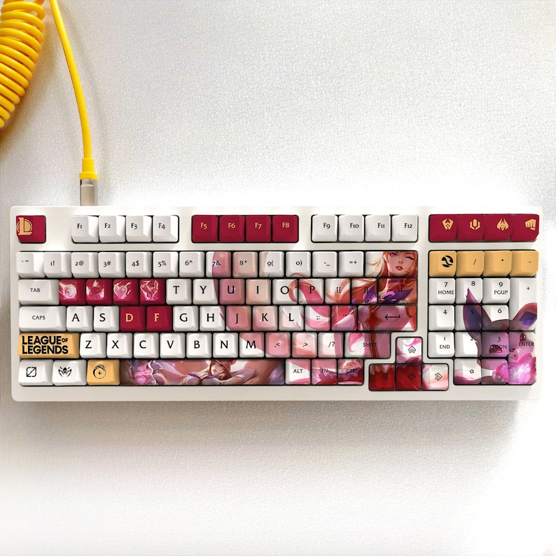 Ahri the Nine Tailed Fox LOL Series Keycap Set, 127 Keys PBT for Mechanical Keyboard OEM Profile ...