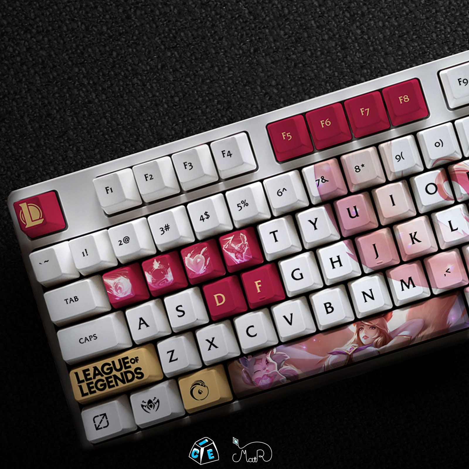 Ahri the Nine Tailed Fox LOL Series Keycap Set, 127 Keys PBT for Mechanical Keyboard OEM Profile ...