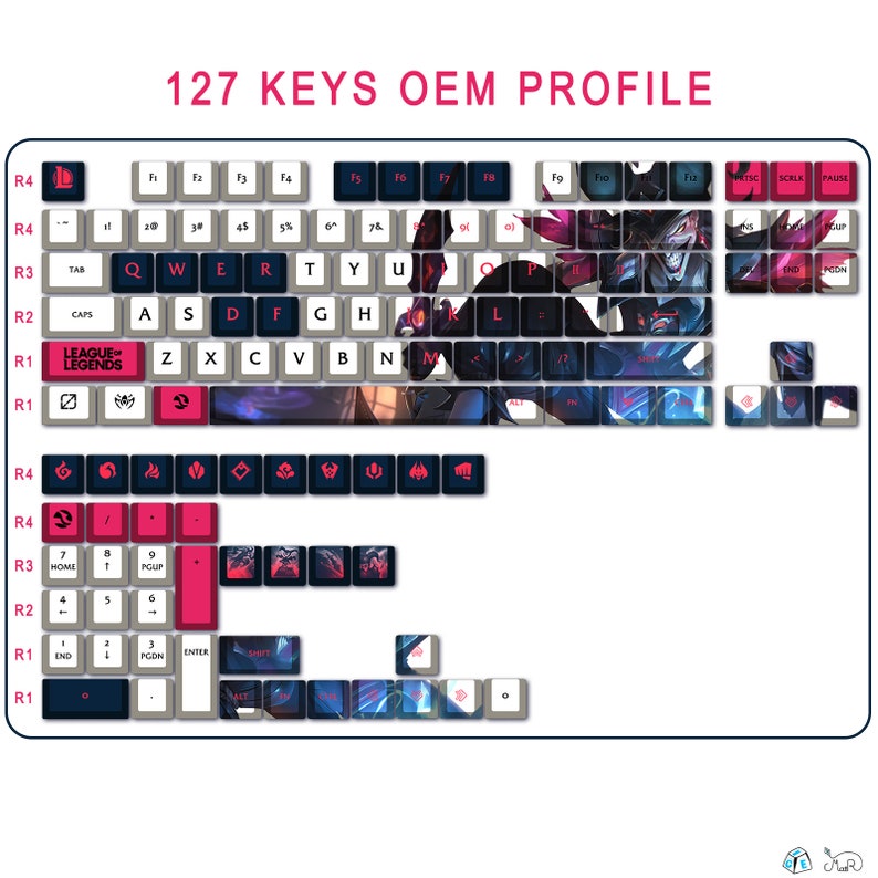 Shaco the Demon Jester LOL Series Keycap Set, 127 Keys PBT for Mechanical Keyboard OEM Profile ...