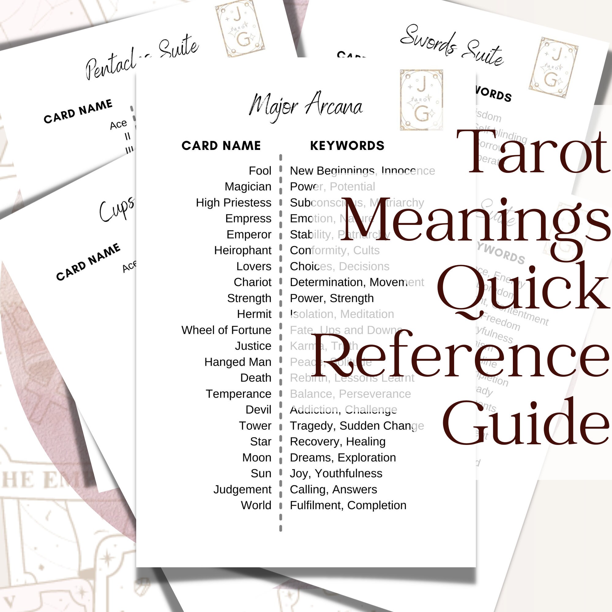 Tarot Card Meanings Quick Reference Guide Digital Download - Etsy