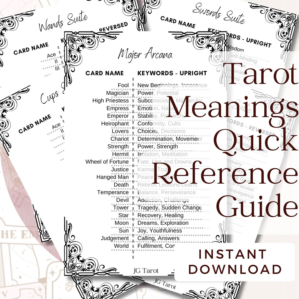 Tarot Card Meanings Quick Reference Guide Digital Download - Etsy