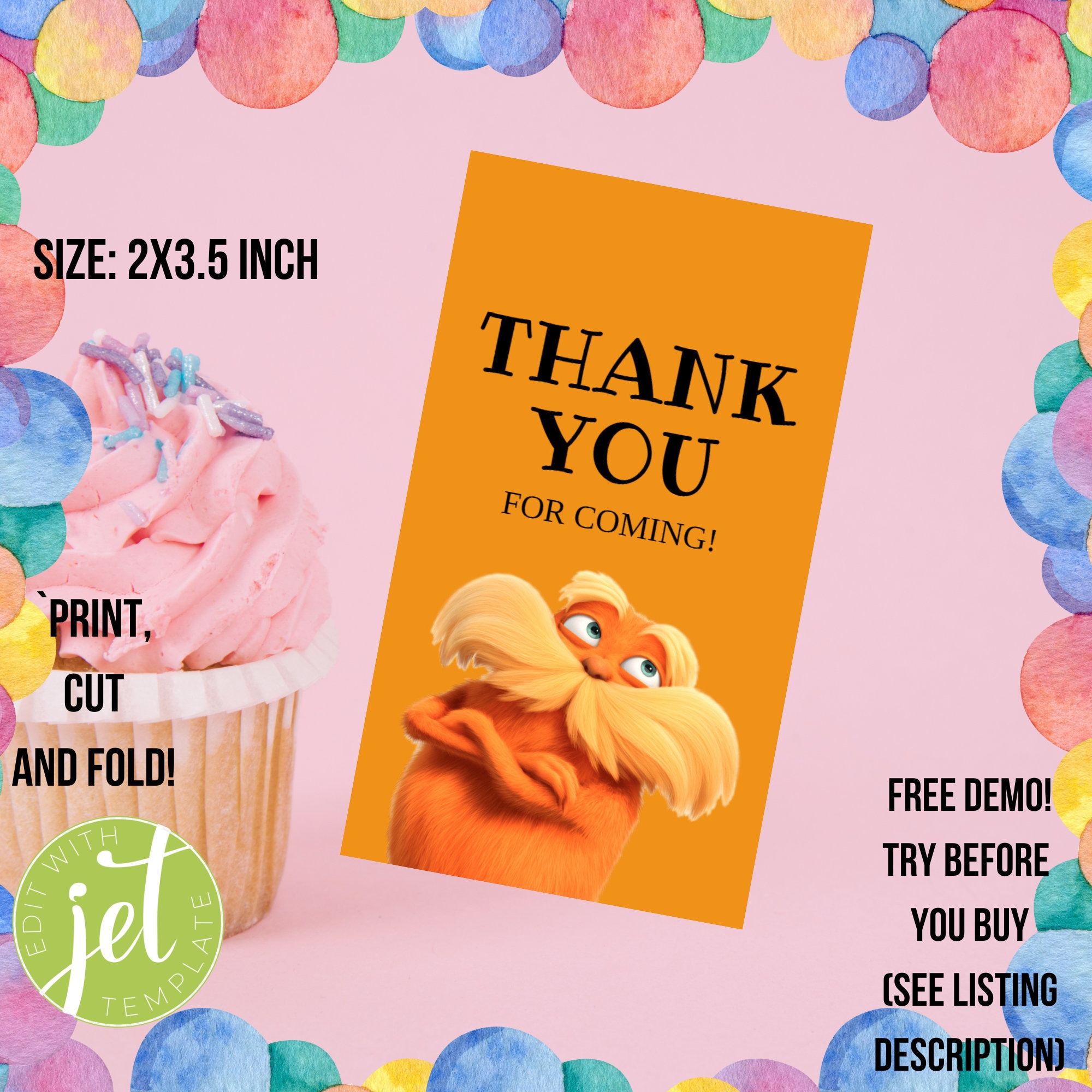 Editable the Lorax Birthday Thank You Tag the Lorax Themed - Etsy Australia