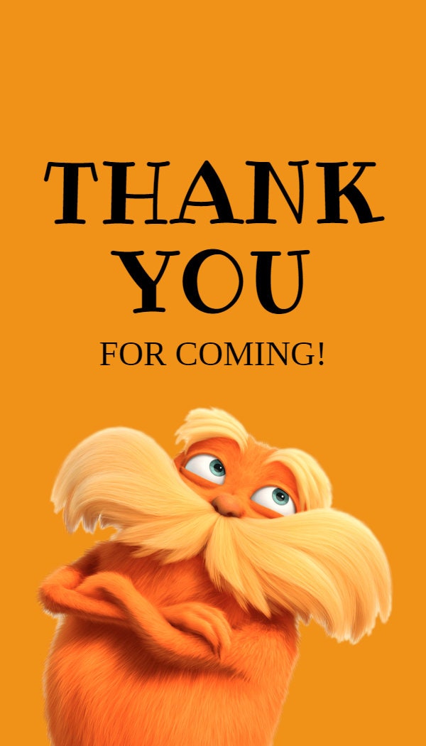 Editable the Lorax Birthday Thank You Tag the Lorax Themed - Etsy Australia