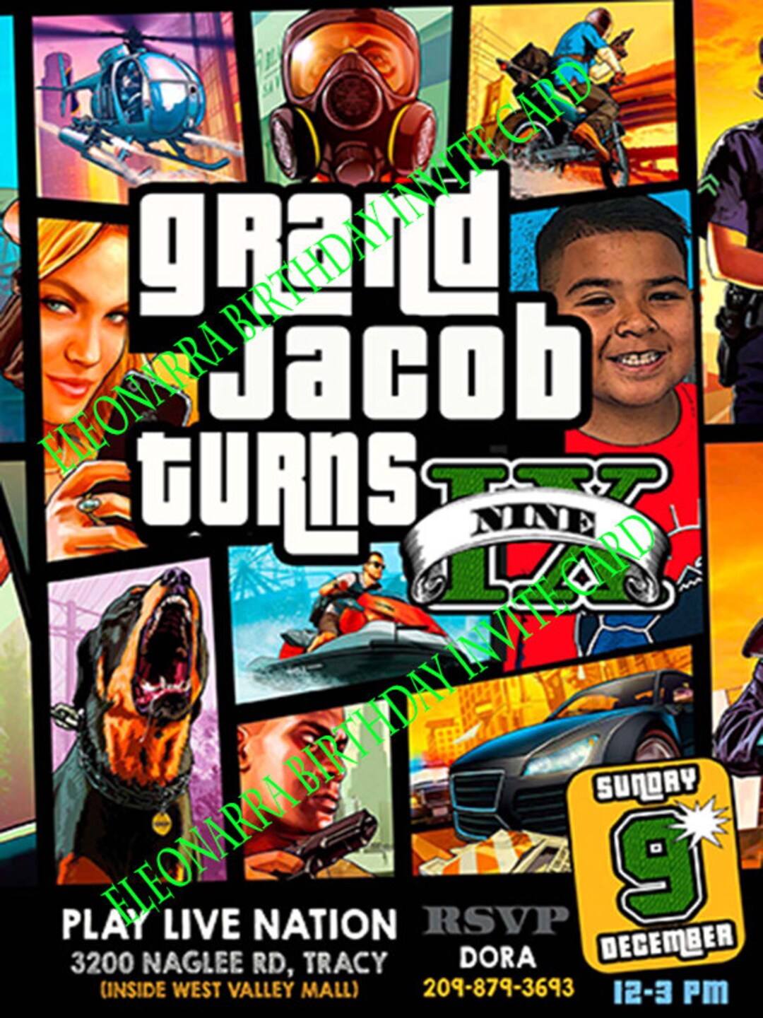 Plantilla canva de invitación de cumpleaños de Grand Theft Auto V ...