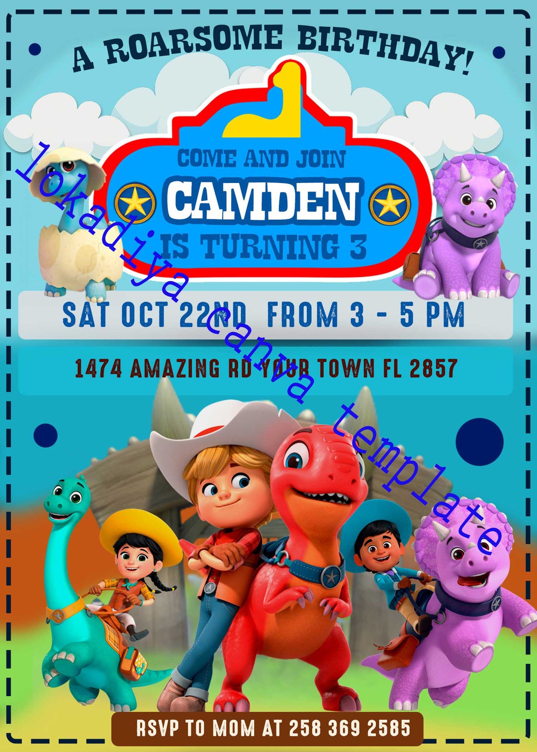 Dino-ranch-birthday-invitation Canva Template - Etsy Australia
