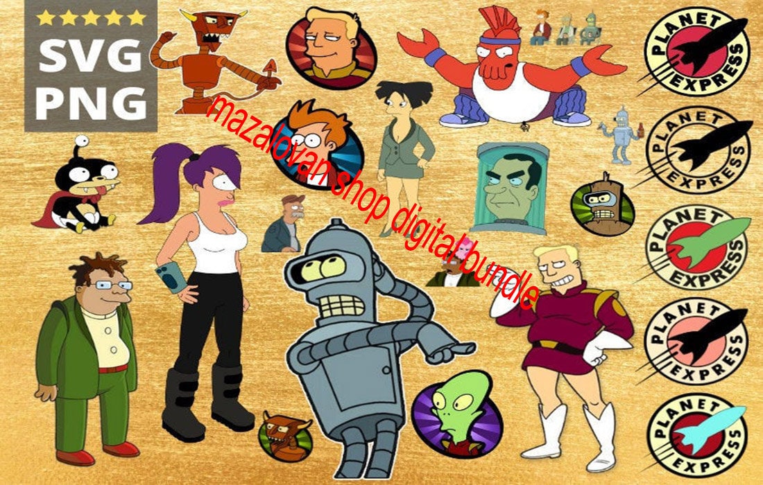 Futurama Bundle Svg. Bender Svg. Futurama Svg, Png. Fry Svg. Planet ...