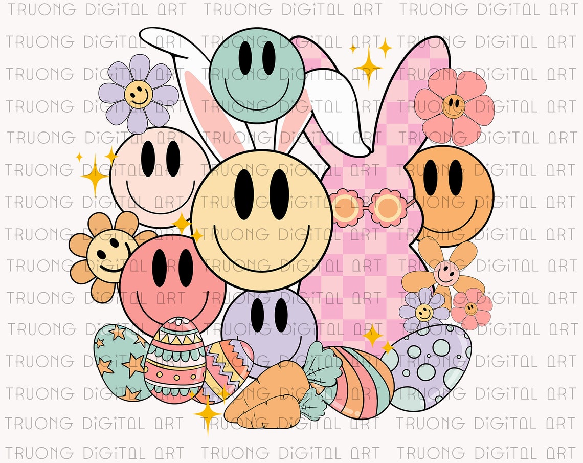 Easter Smile Face PNG, Retro Easter Png, Easter Bunny Png, Easter ...