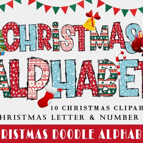 Xmas Alphabet Letters Numbers Doodle PNG Font Uppercase & - Etsy