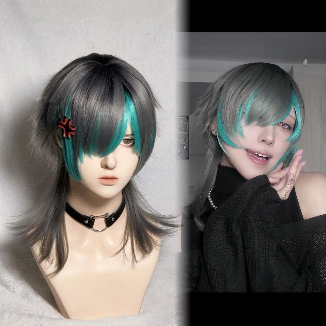 Cyberpunk Natural Mullet Wigs With Bangs, Unisex Gothic Wolf Tail Wig ...