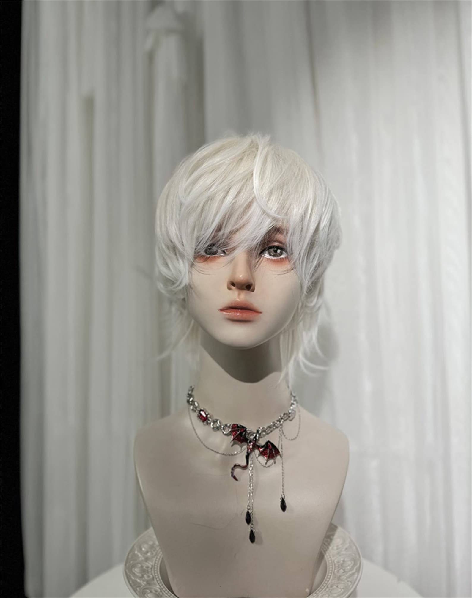 White Mullet Natural Wigs With Bangs, Goth White Short Wigs for ...