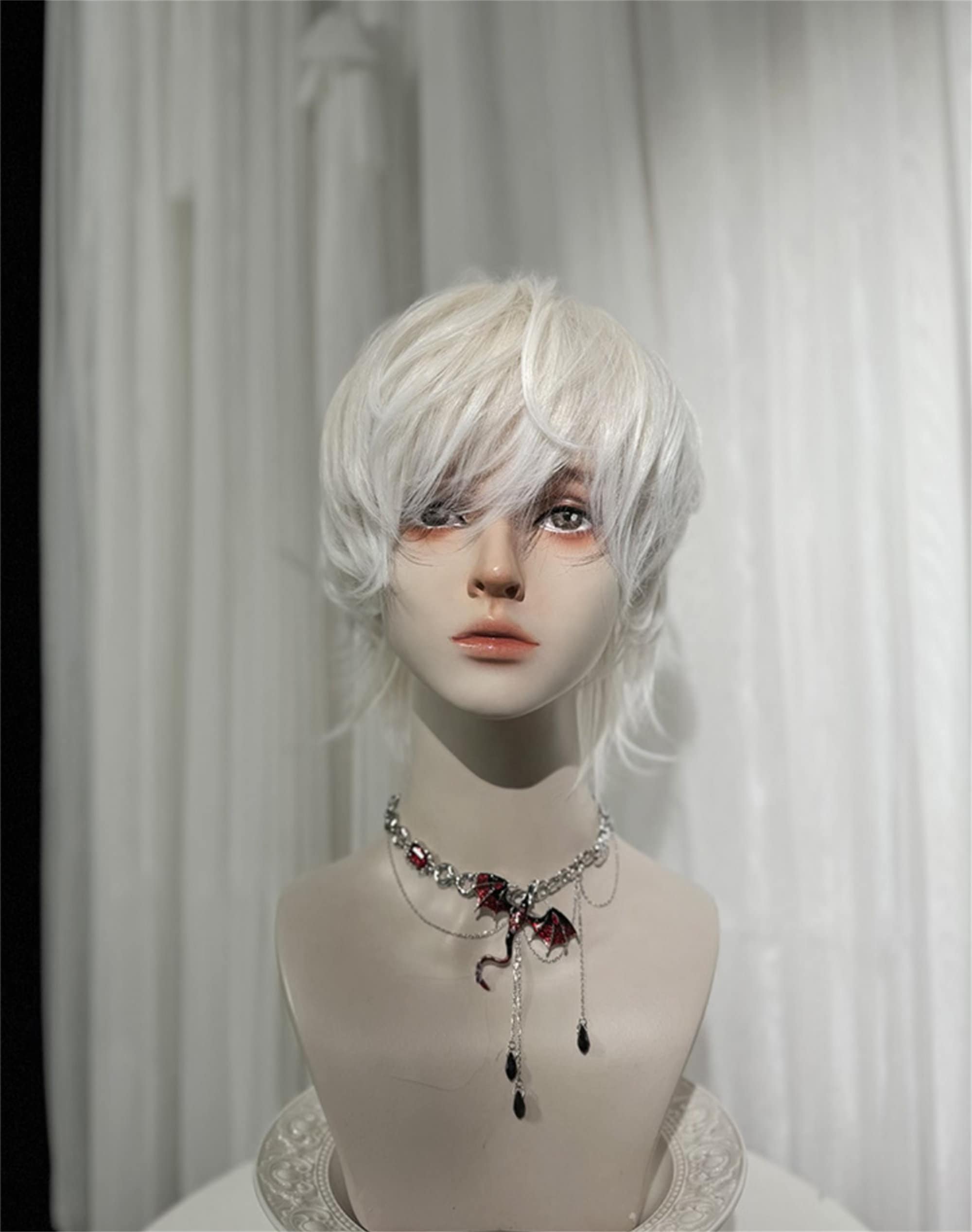 White Mullet Natural Wigs With Bangs, Goth White Short Wigs for ...