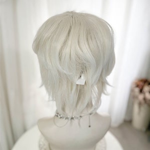 White Mullet Natural Wigs With Bangs, Goth White Short Wigs for ...