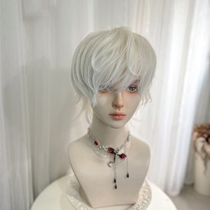White Mullet Natural Wigs With Bangs, Goth White Short Wigs for ...