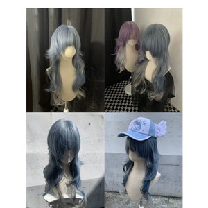 Jellyfish Long Wavy Wig With Bangs, Gradient Purple Blue Y2K Wig for ...