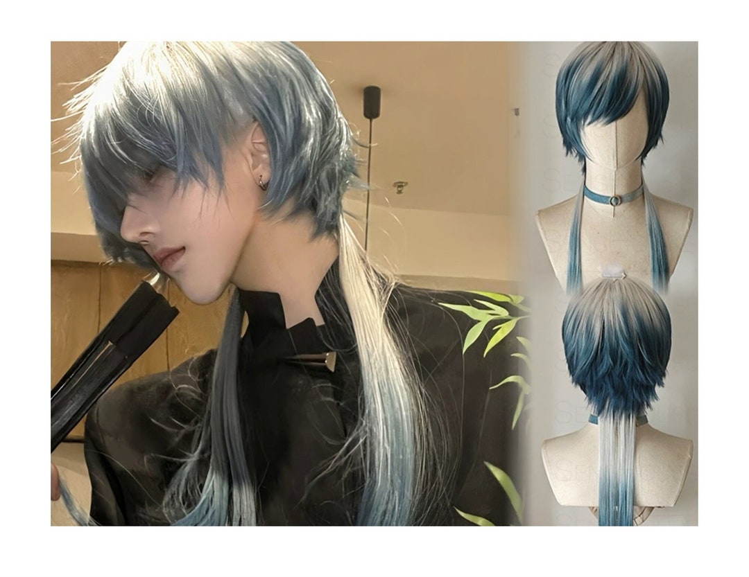 Blue Mullet Wigs With Bangs, Silver White Blue Wolf Cut Long Wigs ...