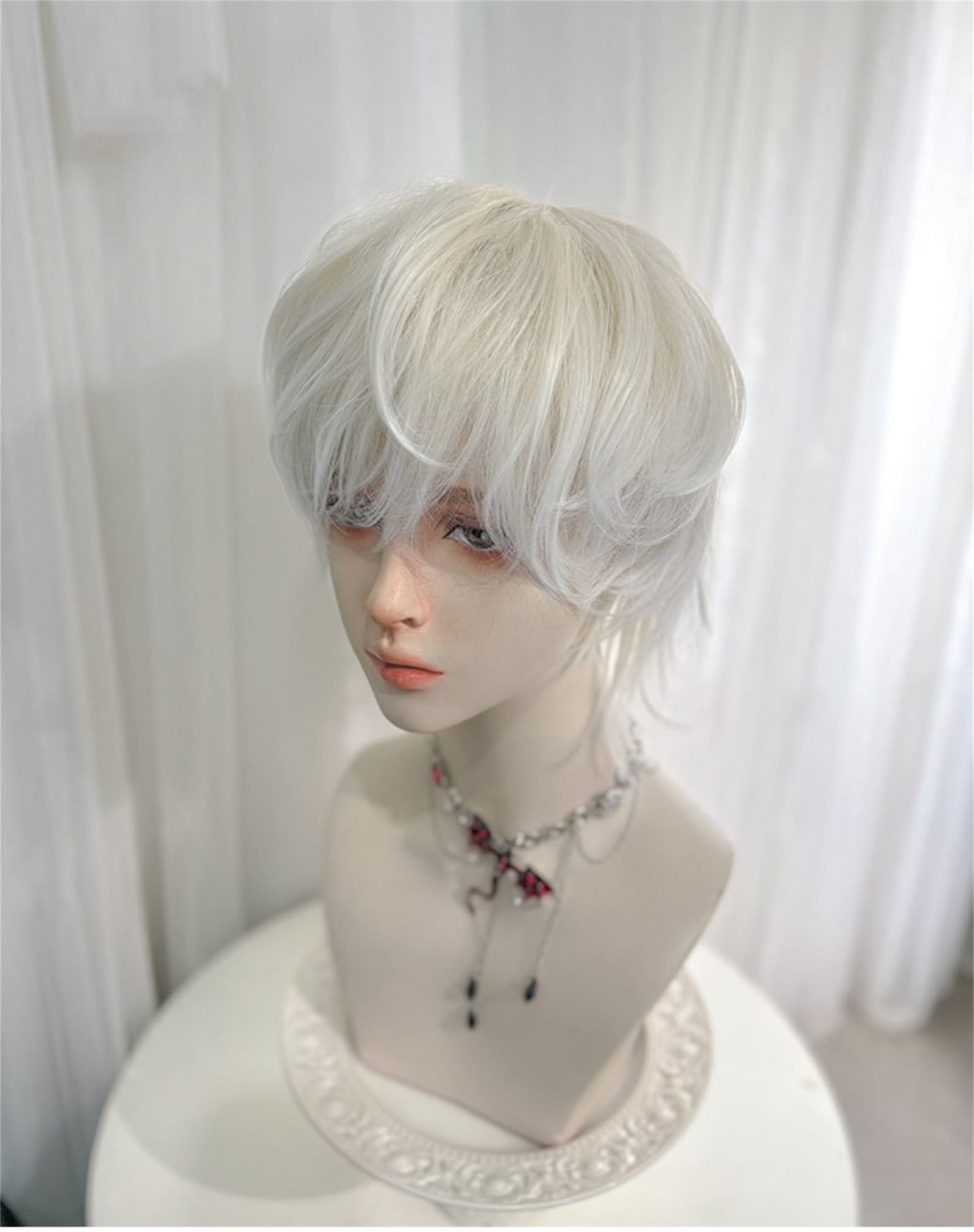 White Mullet Natural Wigs With Bangs, Goth White Short Wigs for ...