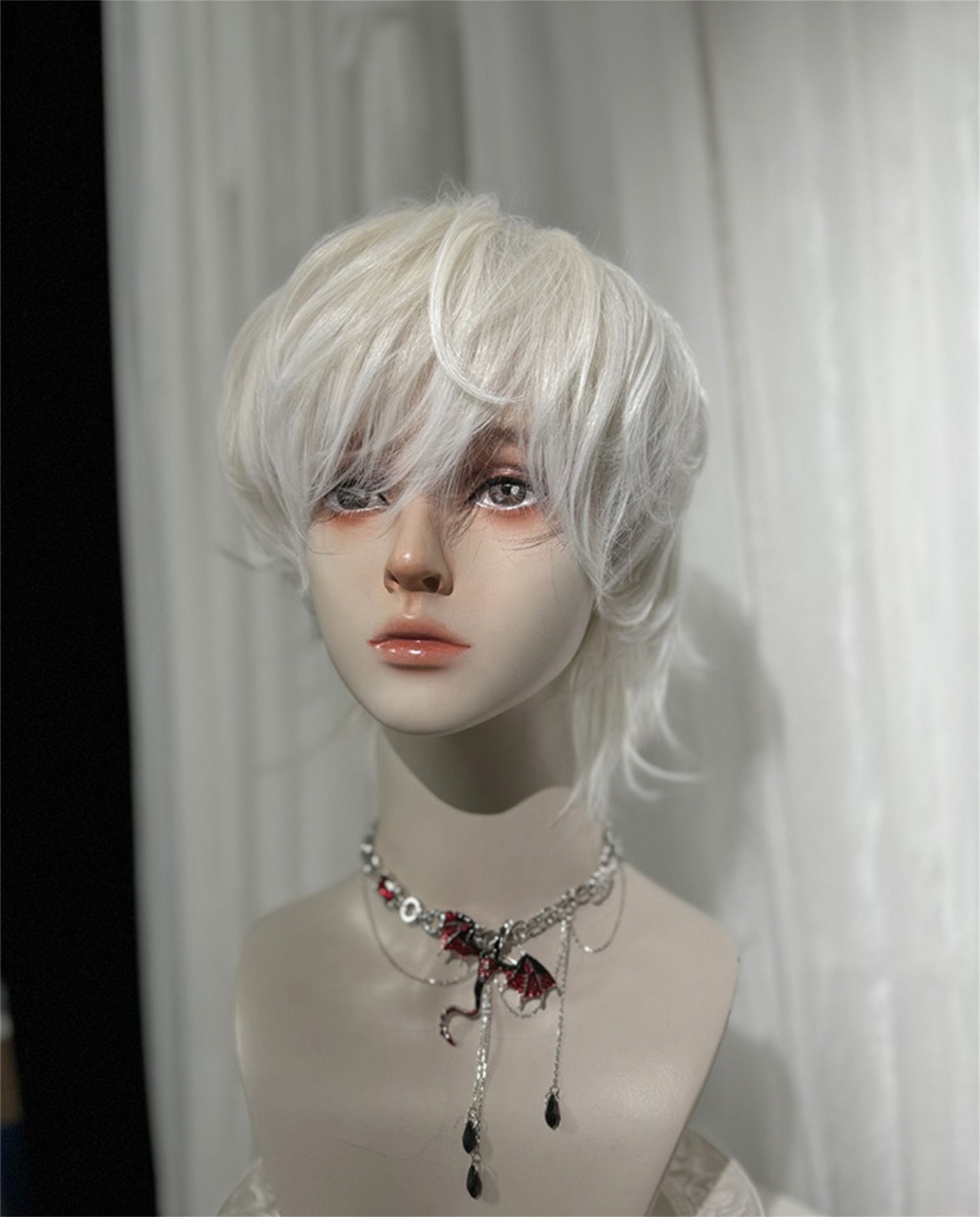 White Mullet Natural Wigs With Bangs, Goth White Short Wigs for ...