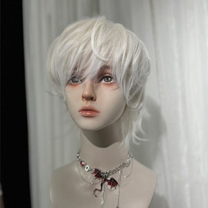 White Mullet Natural Wigs With Bangs, Goth White Short Wigs for ...