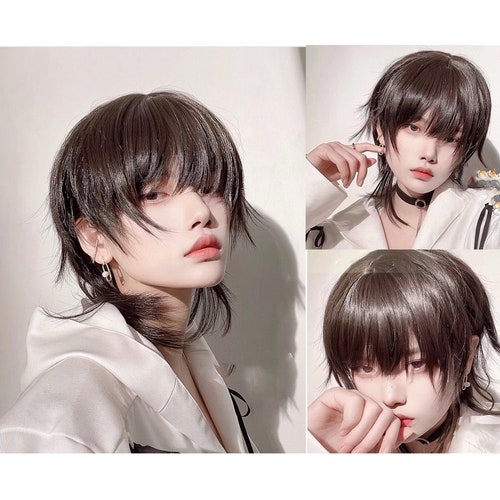 Wolf Cut Short Natural Men's Wigs White Pink Wolf Cut - Etsy