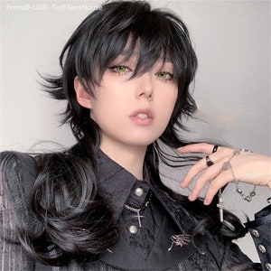 Wolf Cut Short Natural Men's Wigs, Black Wolf Cut Gothic Wigs ...