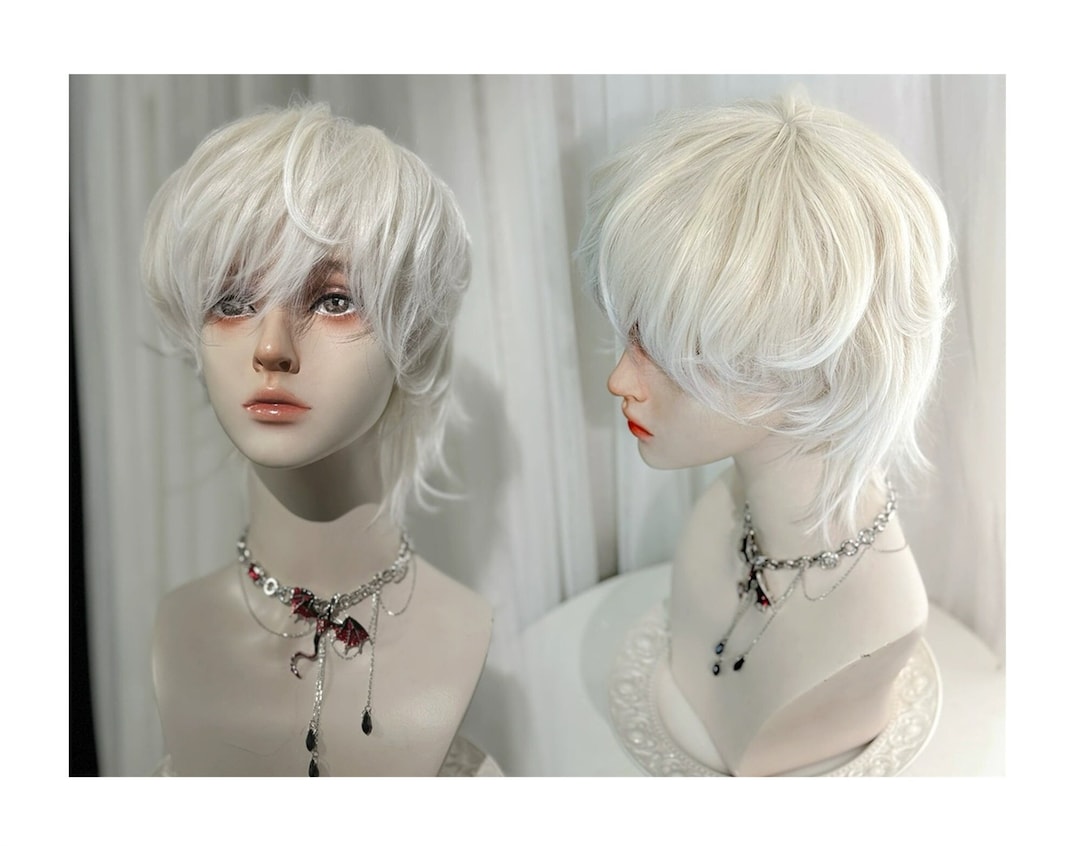 White Mullet Natural Wigs With Bangs, Goth White Short Wigs for ...