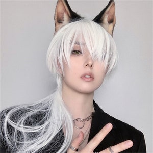 Wolf Cut Short Natural Men's Wigs, White Pink Wolf Cut Gothic Wigs ...