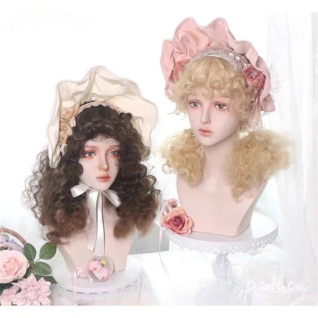 Cute Curly Natural Wig With Bangs, Blonde Gold Black Brown Lolita Wig ...