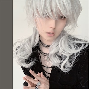 Wolf Cut Short Natural Men's Wigs, Silver White Grey Wolf Cut Gothic ...