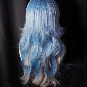 Jellyfish Long Wavy Wig With Bangs, Gradient Purple Blue Y2K Wig for ...