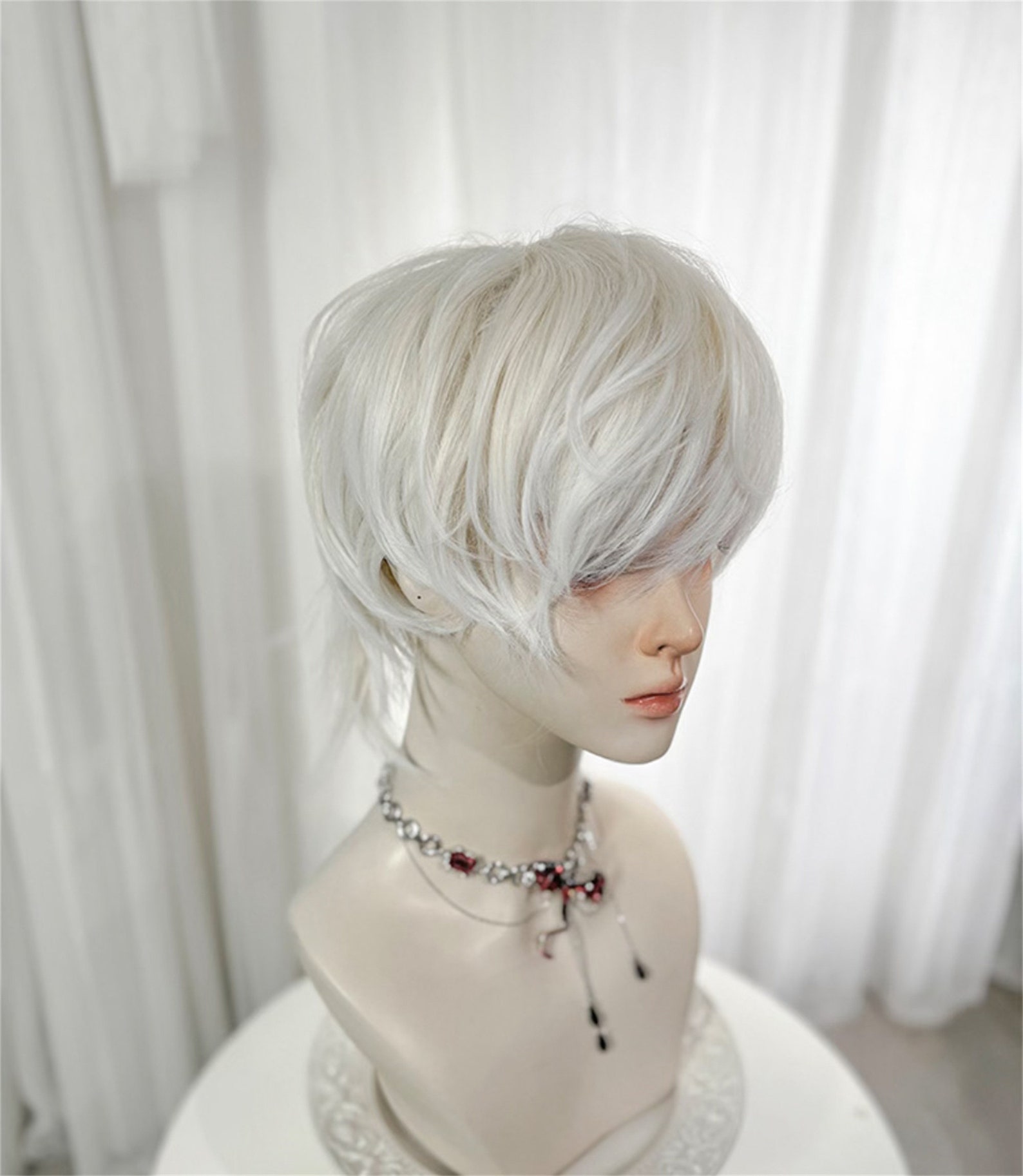 White Mullet Natural Wigs With Bangs, Goth White Short Wigs for ...