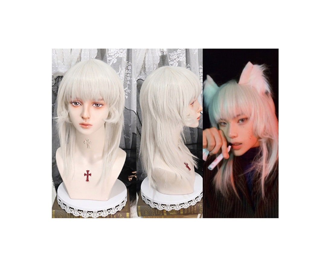 Grey White Mullet Wigs With Bangs, Halloween Cosplay Fox Wolf Cut ...