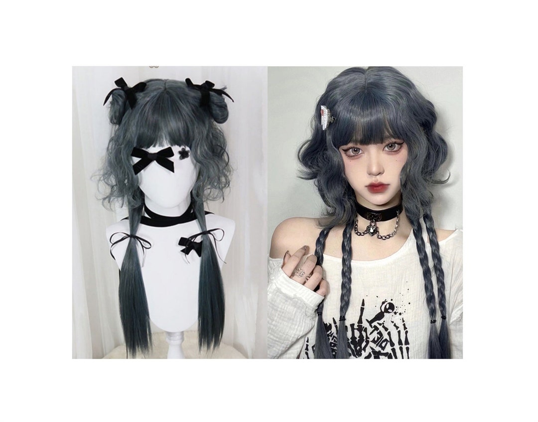 Goth Blue Green Lolita Curly Jellyfish Wigs With Bangs, Halloween ...