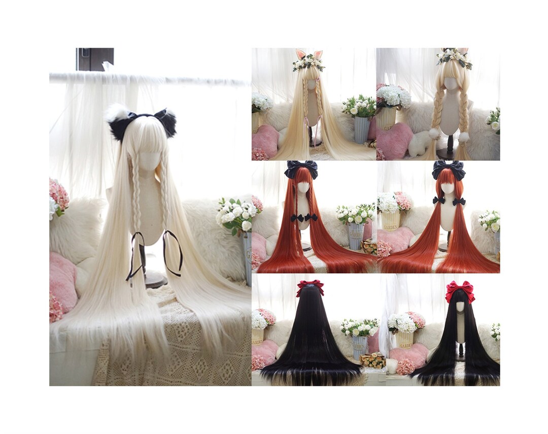 4 Colors Long White Blonde Red Black Straight Princess Wigs - Etsy