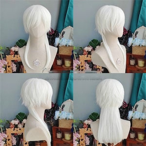 Wolf Cut Short Natural Men's Wigs, White Pink Wolf Cut Gothic Wigs ...