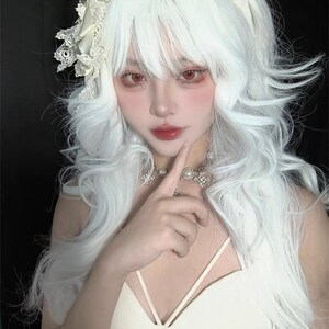 White Long Loose Wave Wig for Women, Natural Wig for Girl, Synthetic ...
