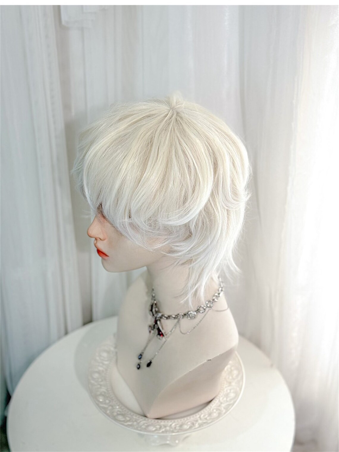 White Mullet Natural Wigs With Bangs, Goth White Short Wigs for ...